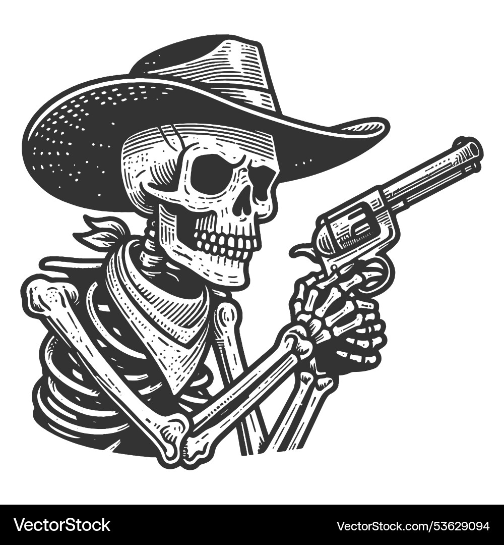Cowboy skeleton with revolver Royalty Free Vector Image