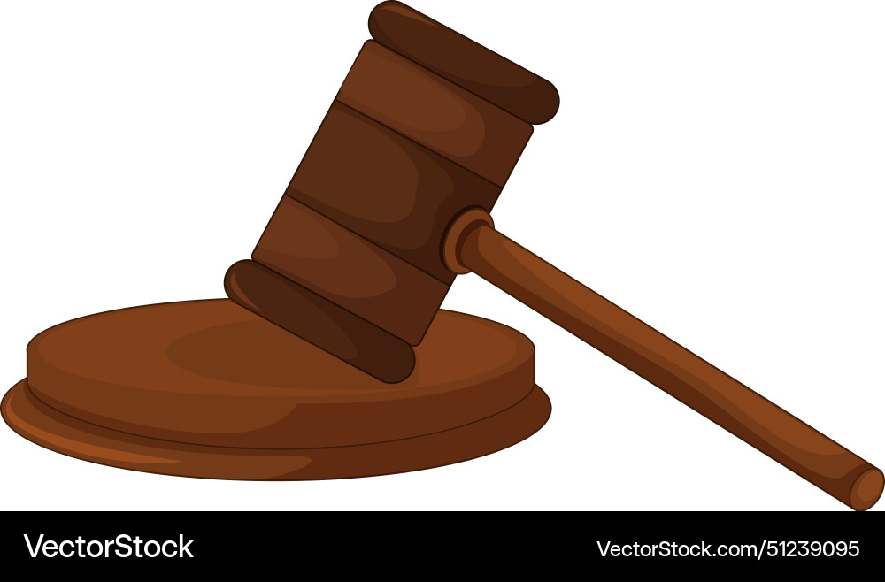 Brown wooden gavel on a round base Royalty Free Vector Image