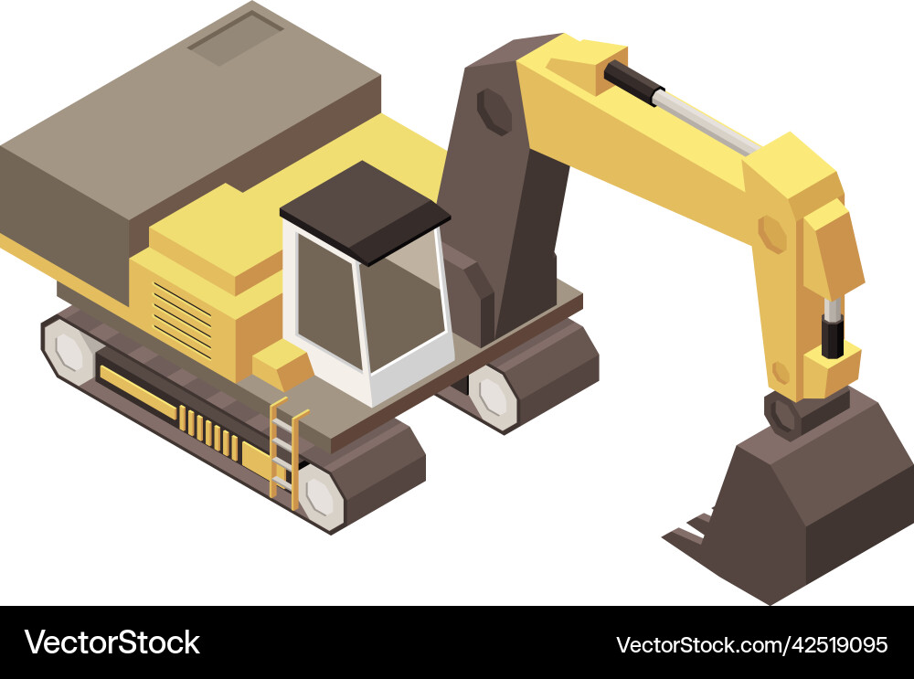 Excavator isometric mining composition Royalty Free Vector