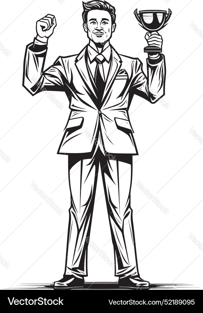 Executive victory trophy holding businessman Vector Image