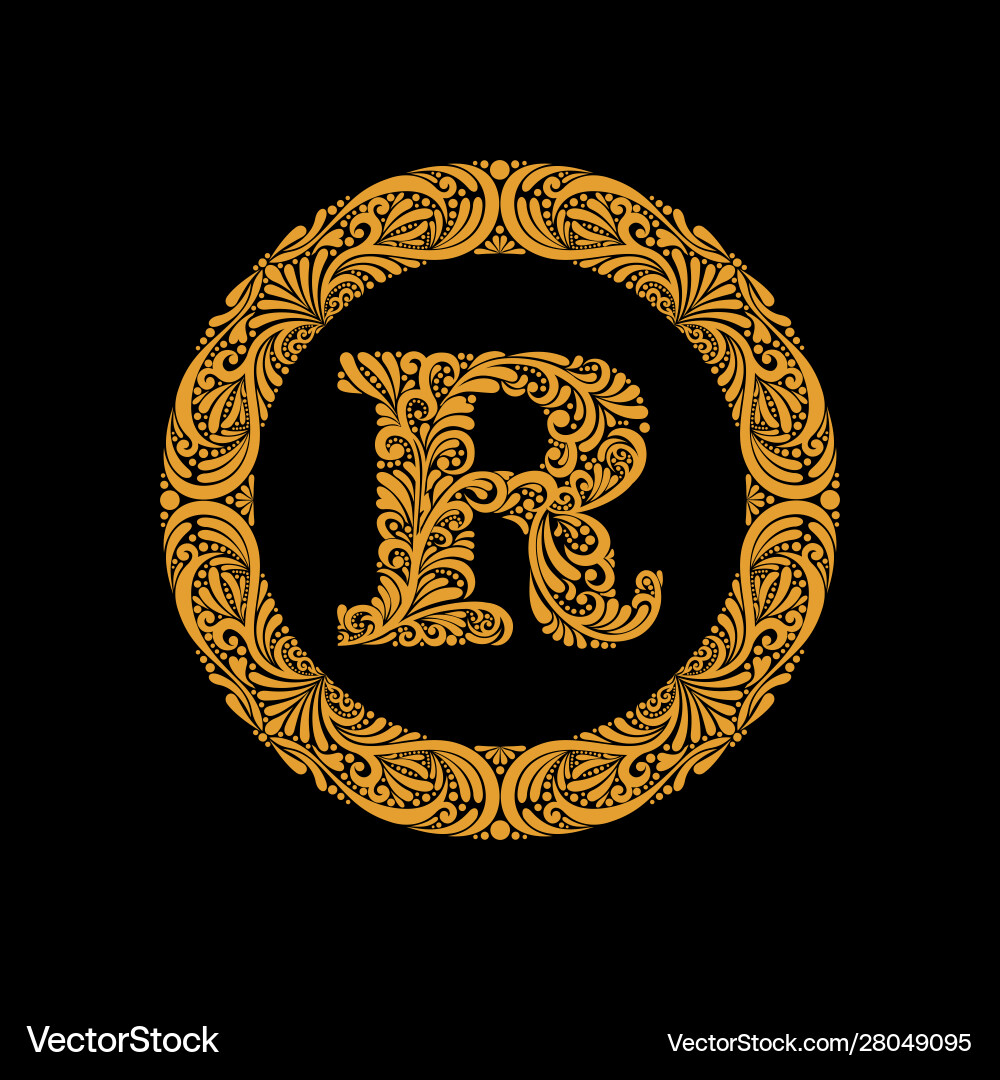 Premium elegant capital letter r in a round frame Vector Image
