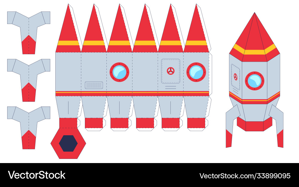 Rocket paper cut toy worksheet with missile Vector Image
