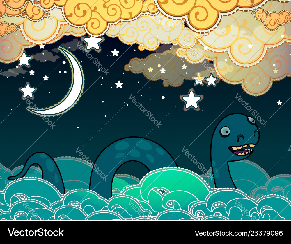 Cartoon style loch ness monster Royalty Free Vector Image