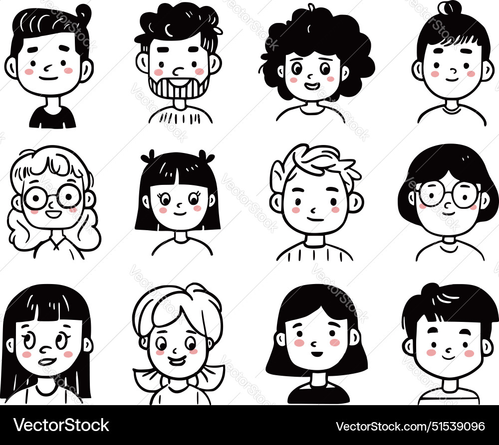 Cute cartoon faces Royalty Free Vector Image - VectorStock