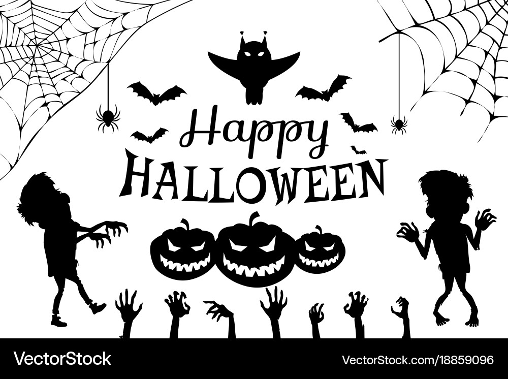 Halloween Poster with Zombies & Cobwebs Vector Image