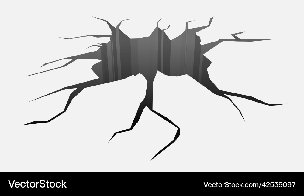 3d large cracked hole in white ground Royalty Free Vector