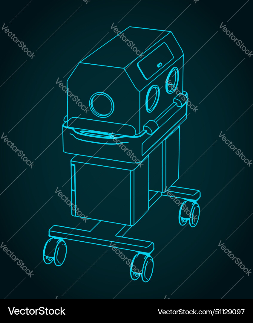Baby incubator isometric blueprint Royalty Free Vector Image
