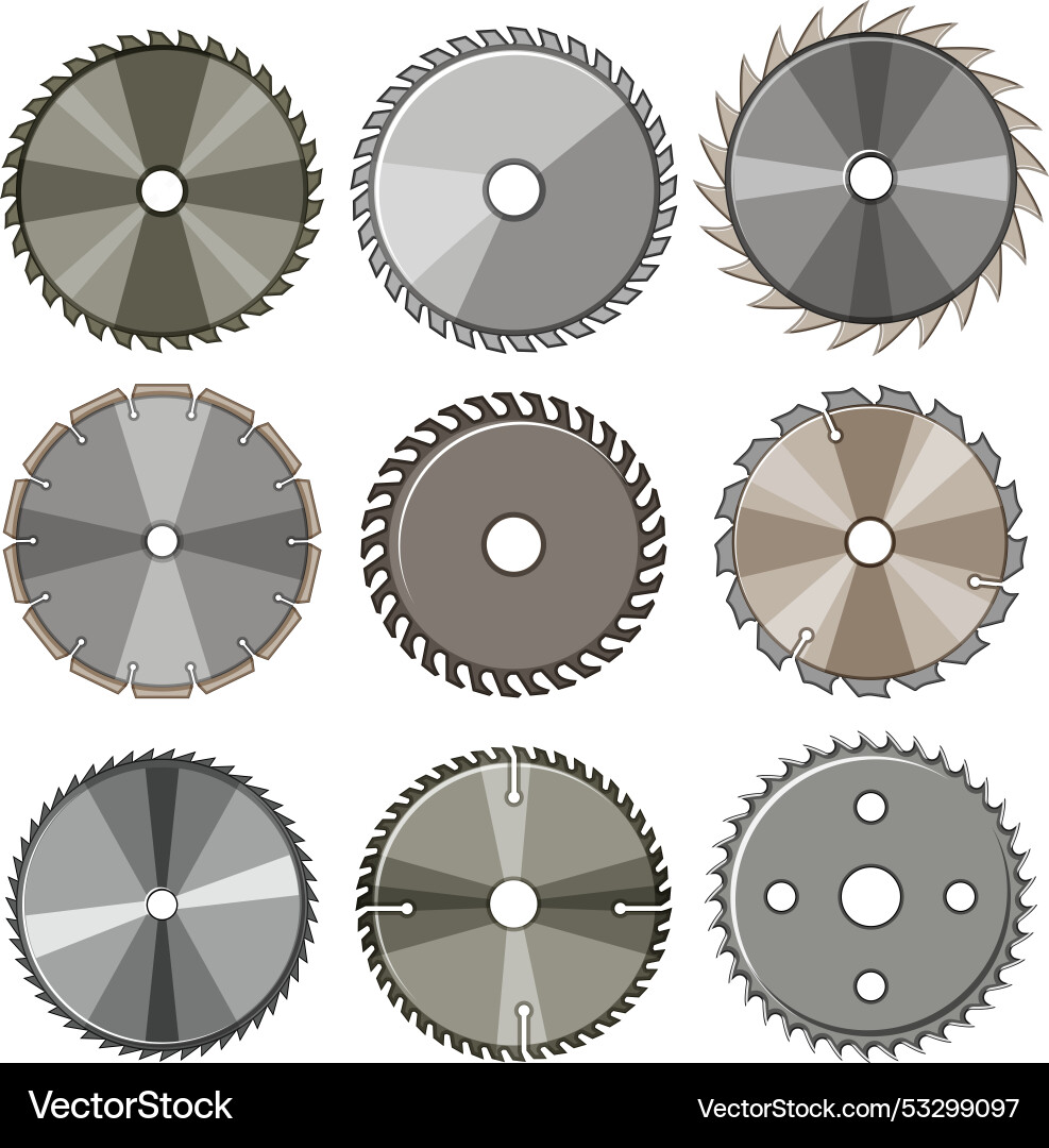 Circular saw blade set cartoon Royalty Free Vector Image