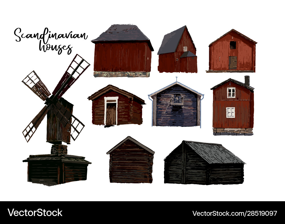 Collection old mill and traditional Royalty Free Vector