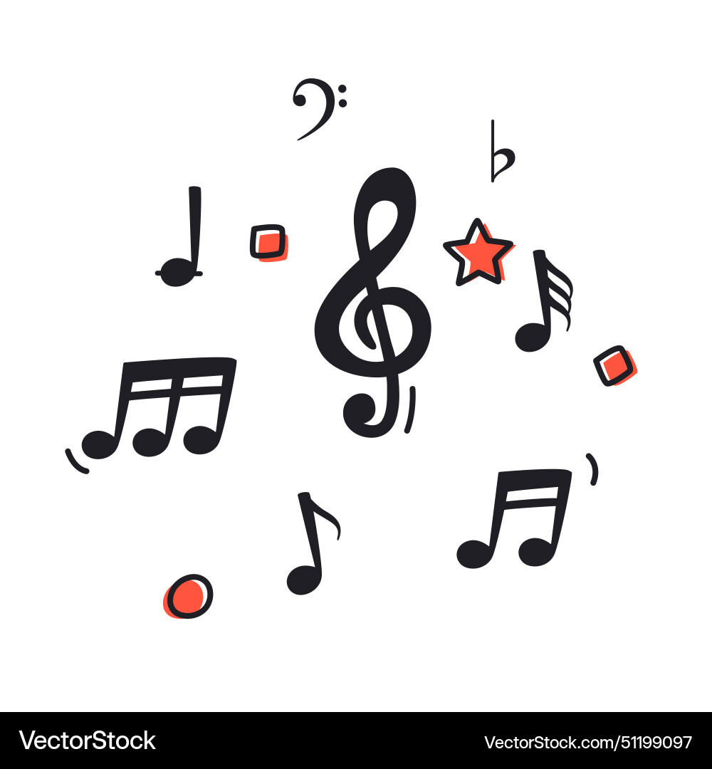 Cute music notes icons set black Royalty Free Vector Image