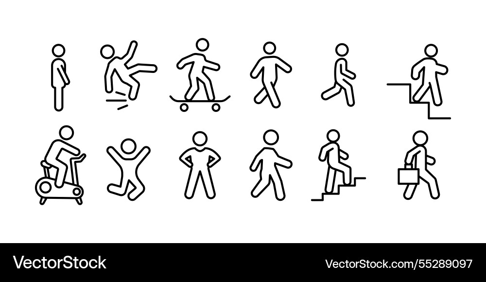 People walk and run line icon in different Vector Image