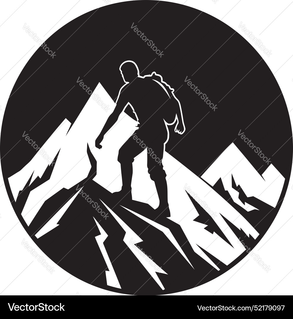 Summit ascent man climbing mountain black logo Vector Image