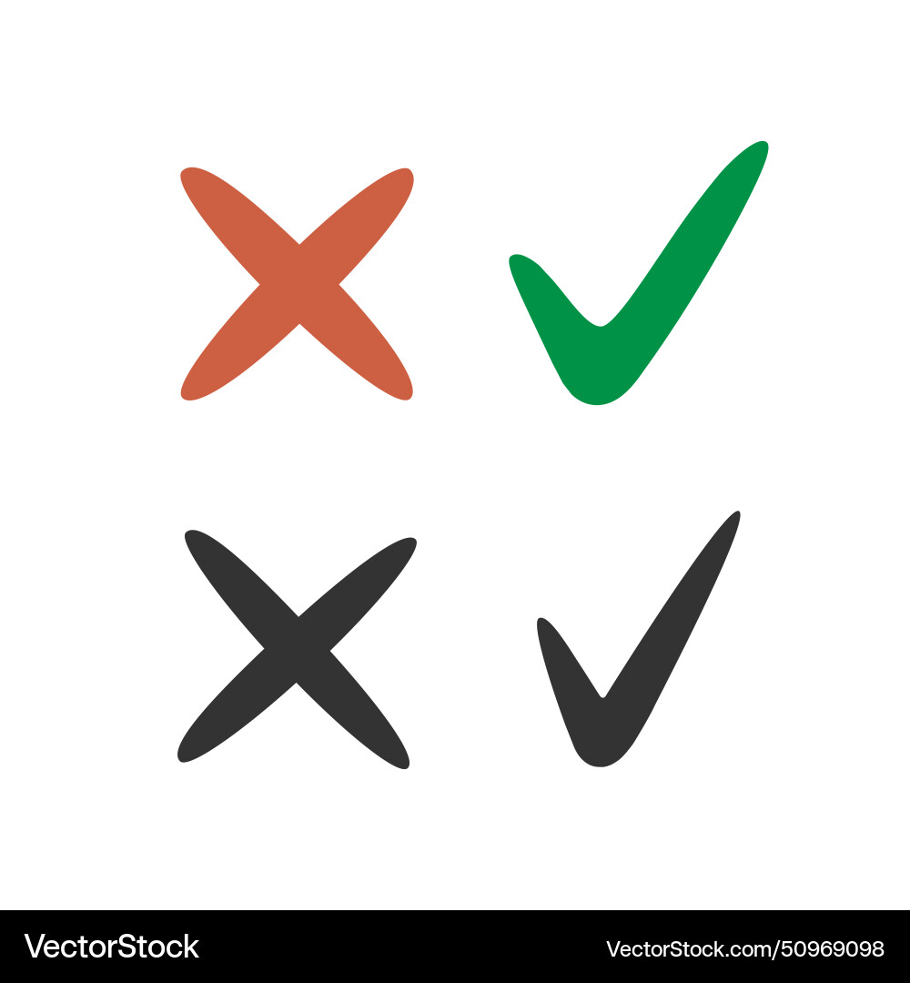 Check mark and cross icon isolated on white Vector Image