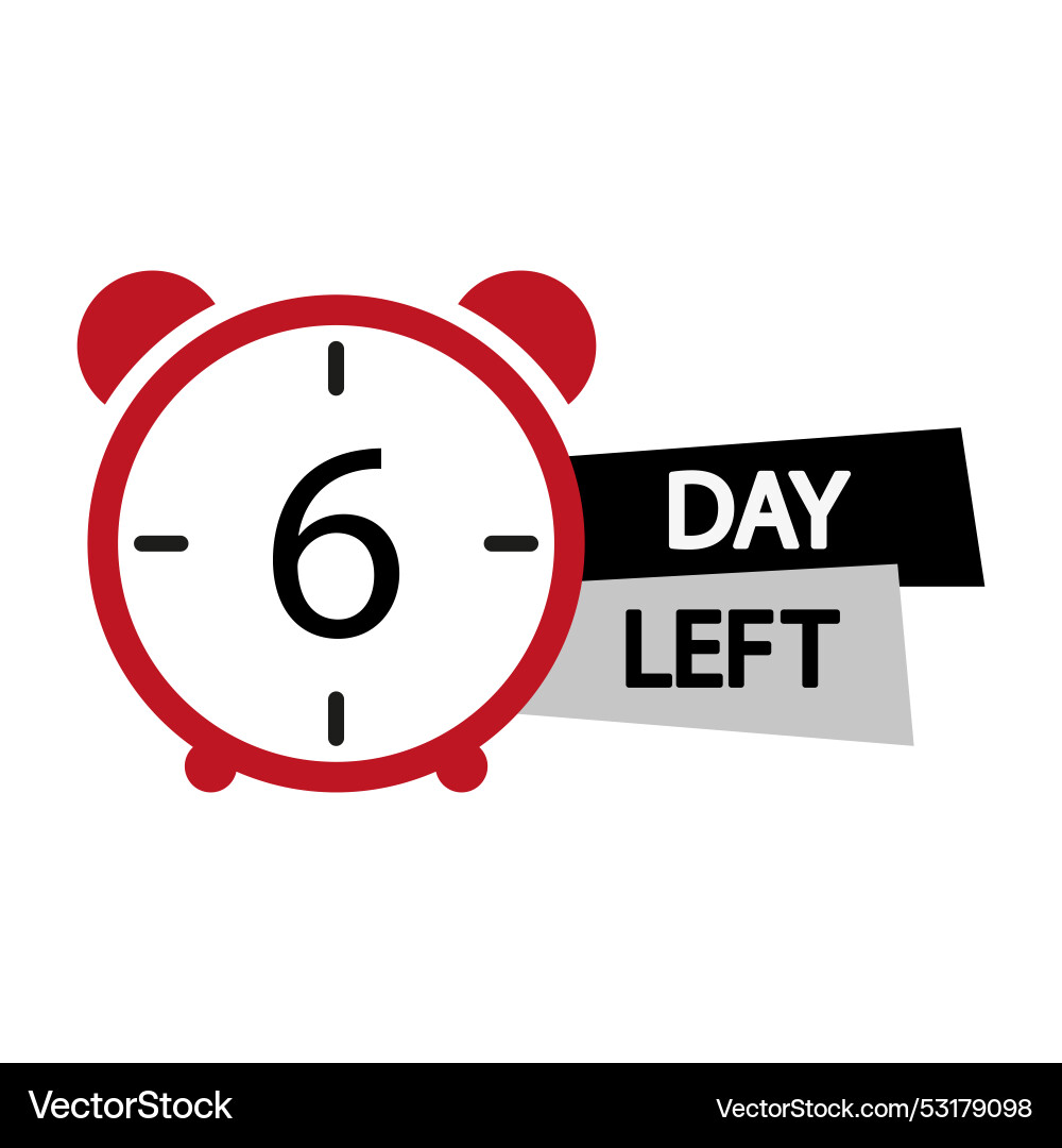 Clock icon six days left red and black Royalty Free Vector