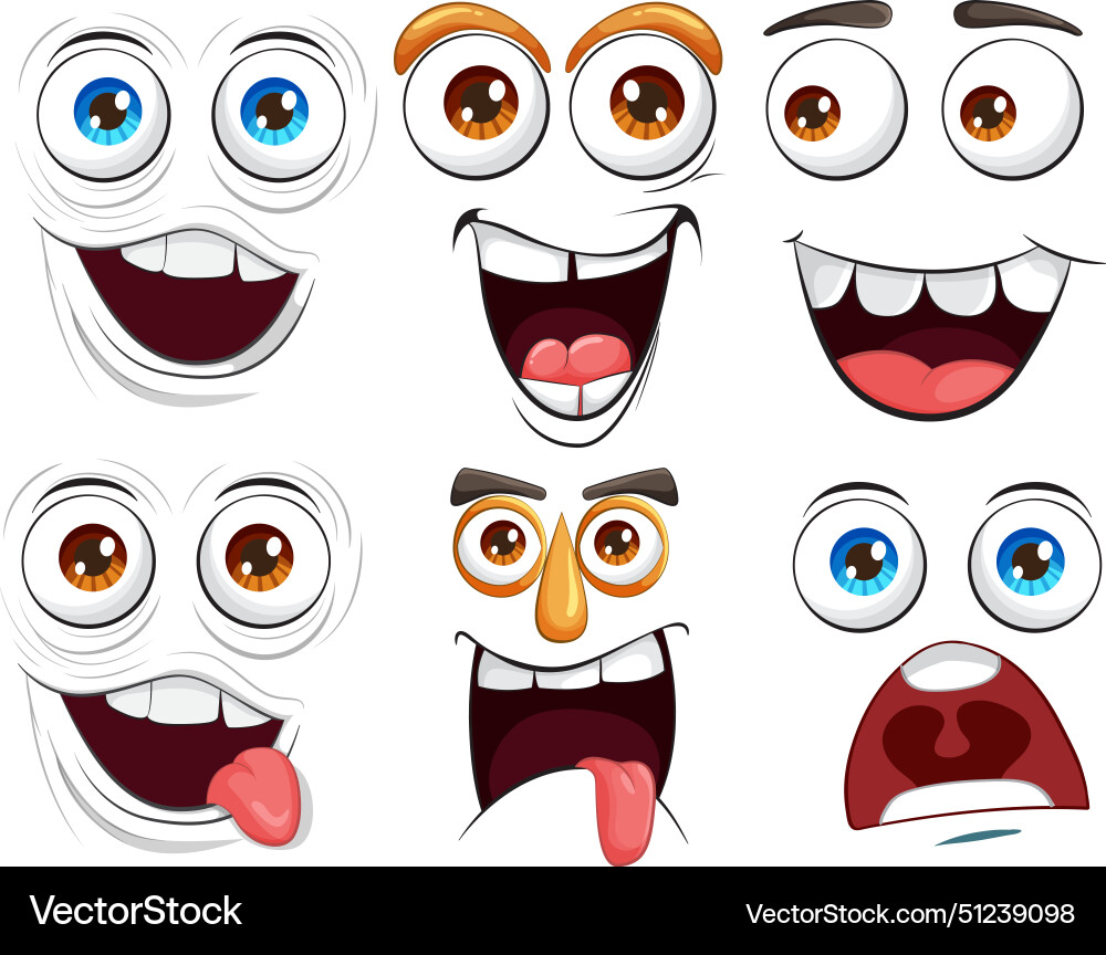 Collection of cartoon faces showing various Vector Image