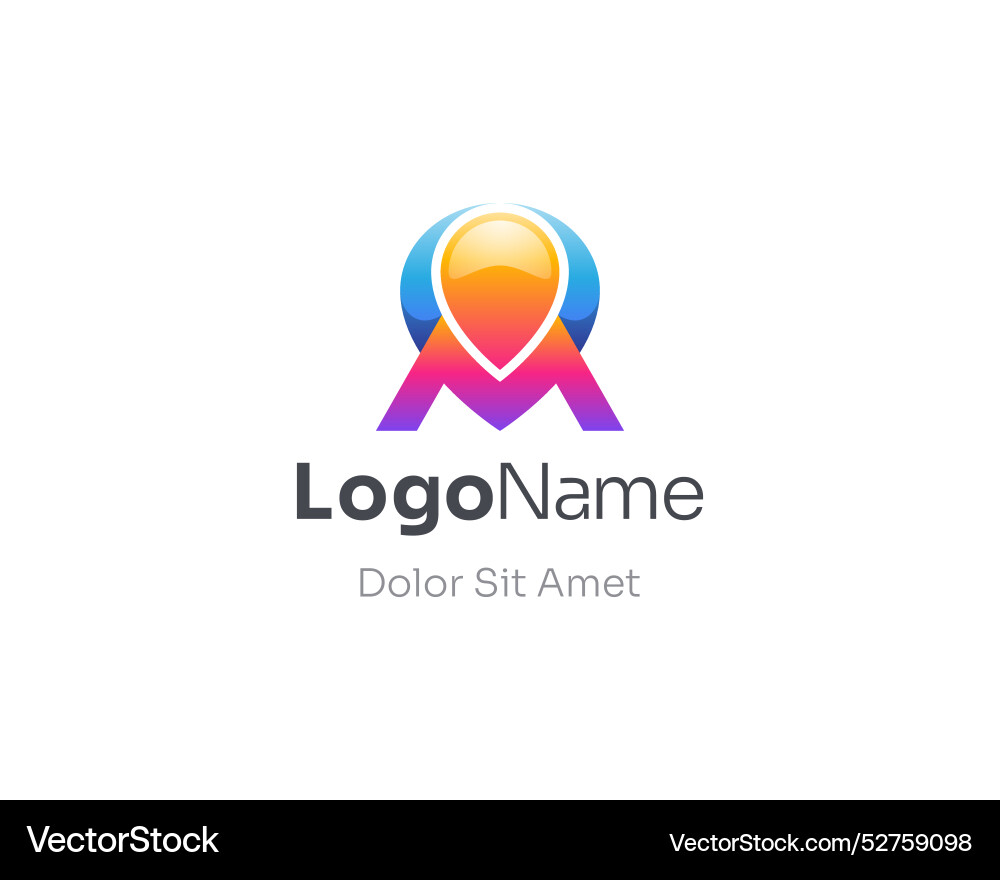 Creative colorful letter m with map pin logo Vector Image