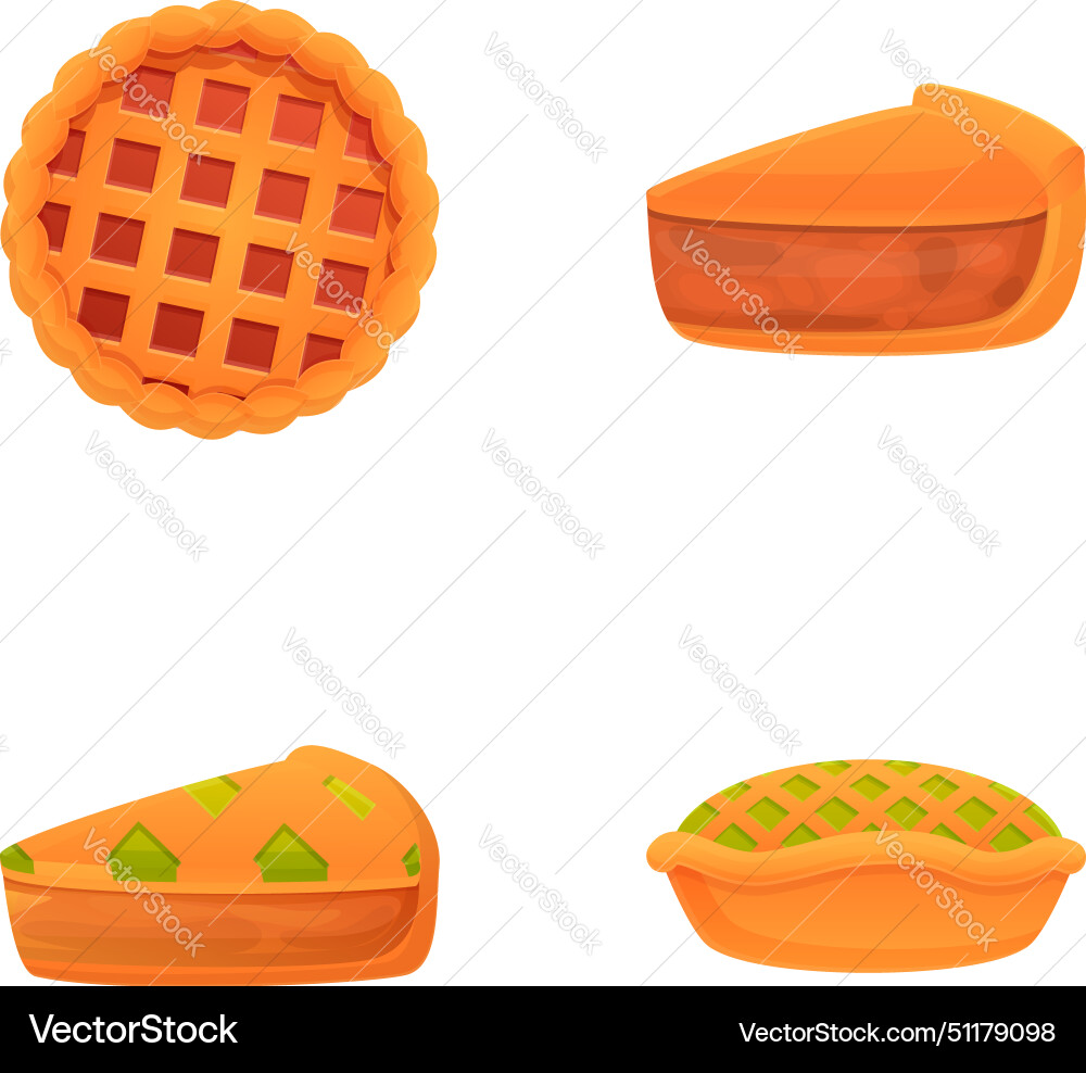 Filled pie icons set cartoon delicious Royalty Free Vector