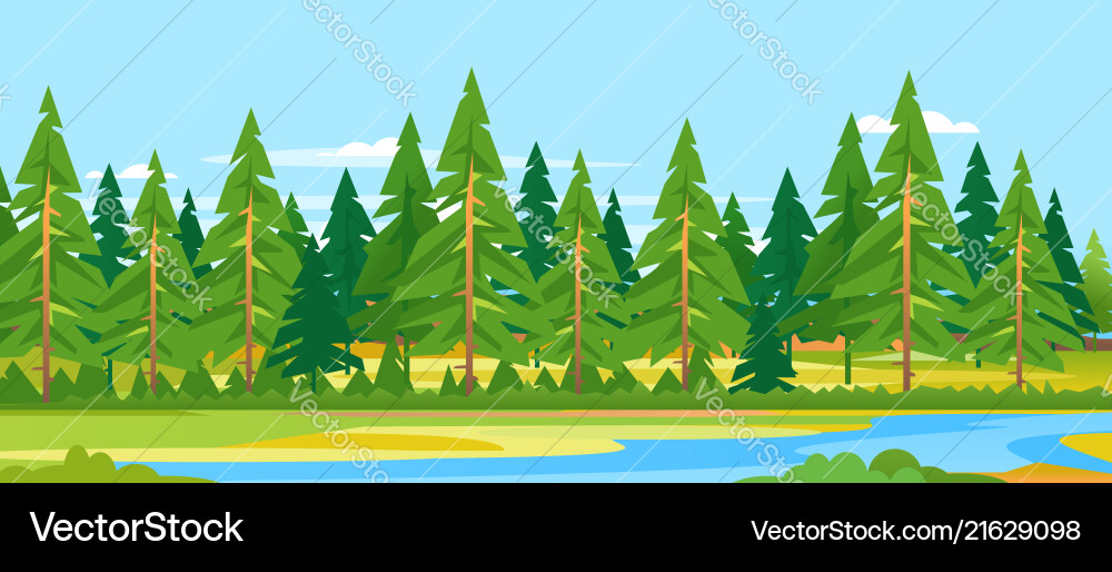 Forest river landscape background Royalty Free Vector Image