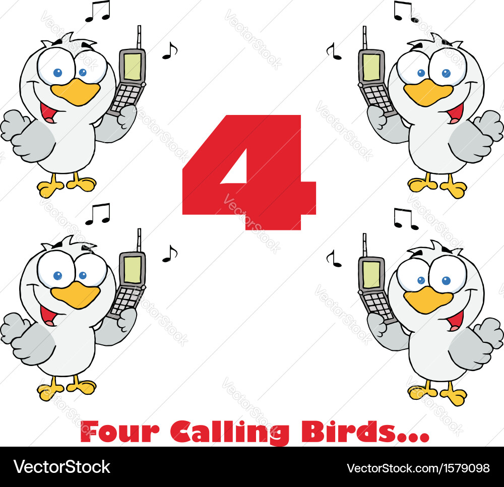 Four calling birds cartoon Royalty Free Vector Image