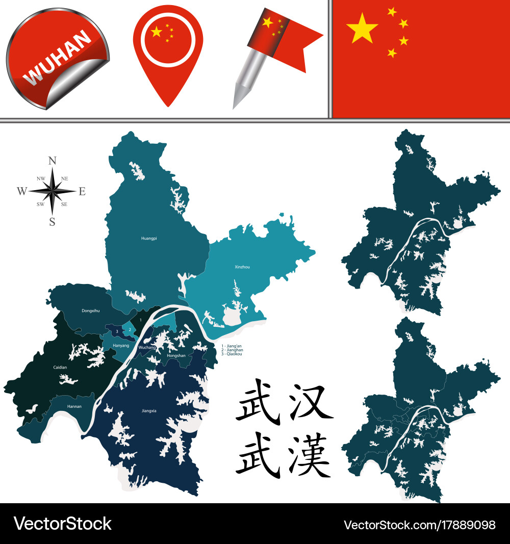 Map of wuhan with divisions Royalty Free Vector Image