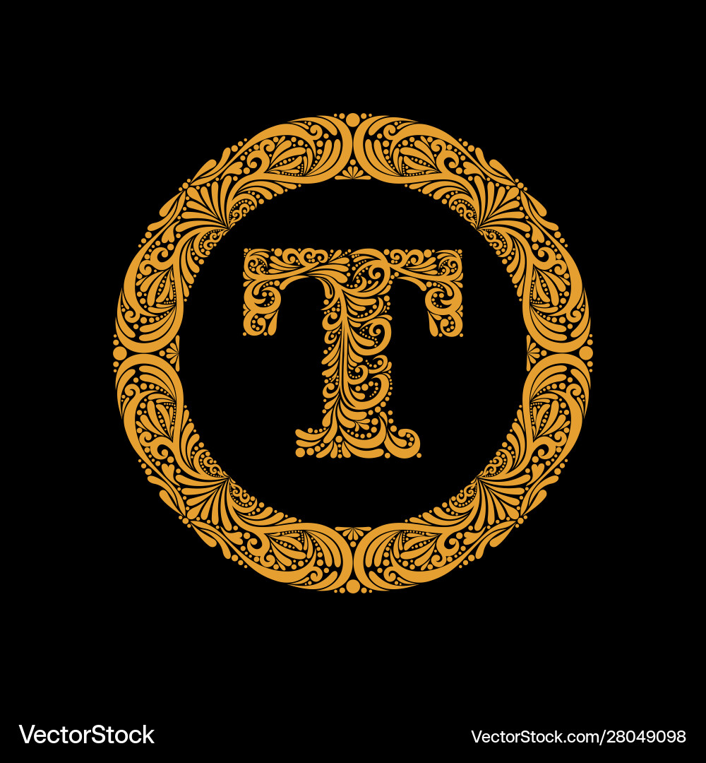 Premium elegant capital letter t in a round frame Vector Image
