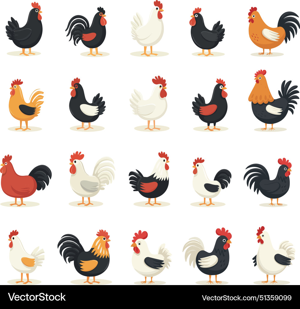 Chickens in minimalist style set Royalty Free Vector Image