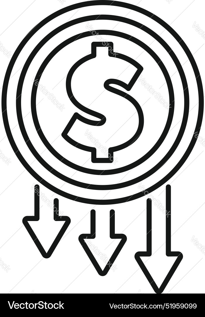 Dollar coin decreasing in value with three down Vector Image