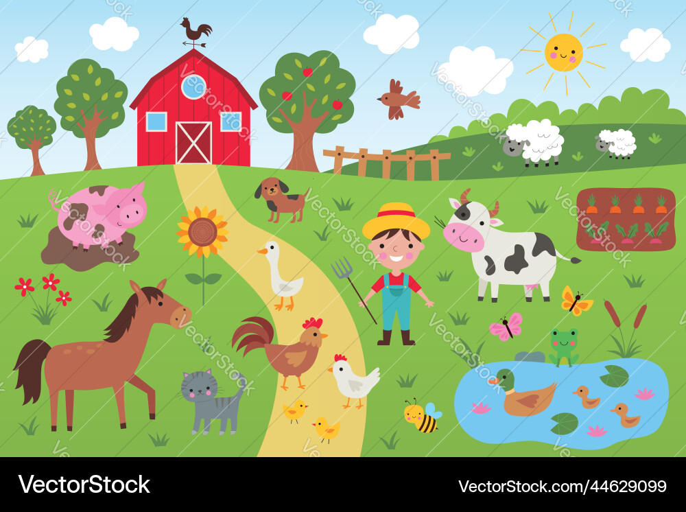 Farn Clipart Cute Farm Animal,little Boy Gardener ,kid On Farm