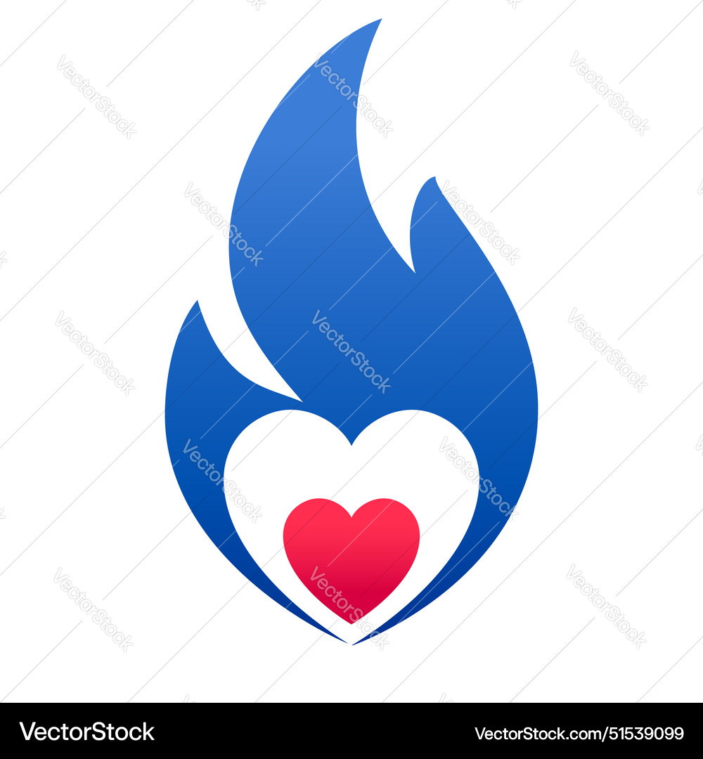 Fire blue flame hot red heart symbol Royalty Free Vector