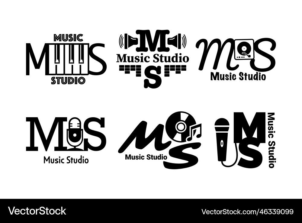 Music studio monochrome black line simple logo Vector Image