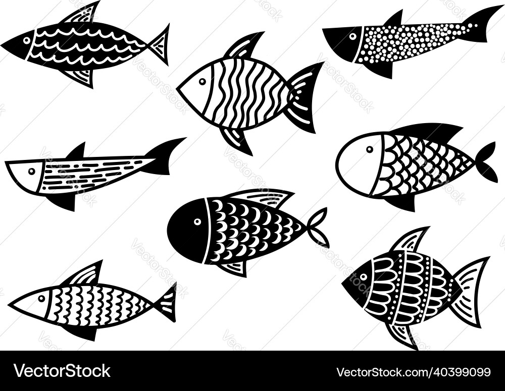 Outline fish set Royalty Free Vector Image - VectorStock