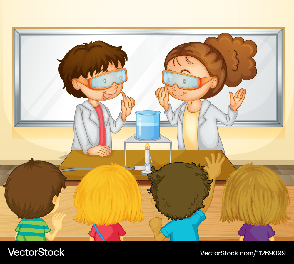 Students doing science experiment in classroom Vector Image