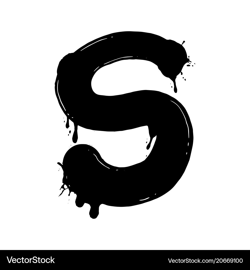 Blot letter s black and white Royalty Free Vector Image