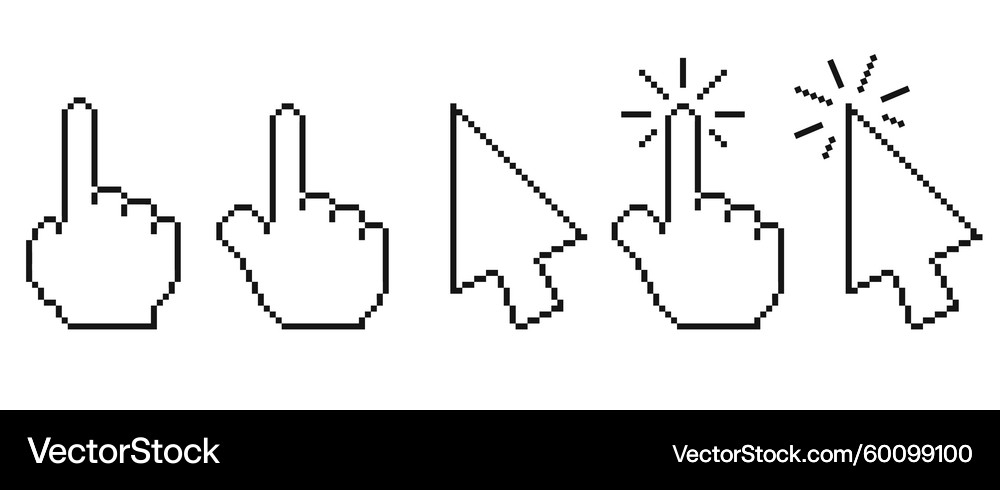 Pixel Computer Cursors - Arrows & Hands Vector Image
