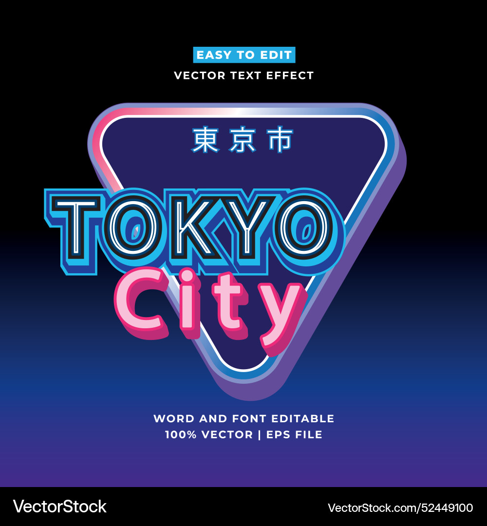 Retro tokyo japan 3d cartoon editable text style Vector Image