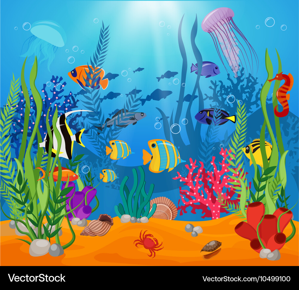 Sea life animals plants composition Royalty Free Vector