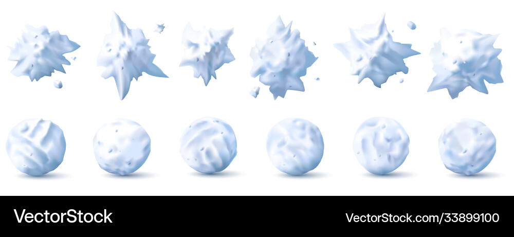 Snowball 3d snow splats splashes and round white Vector Image