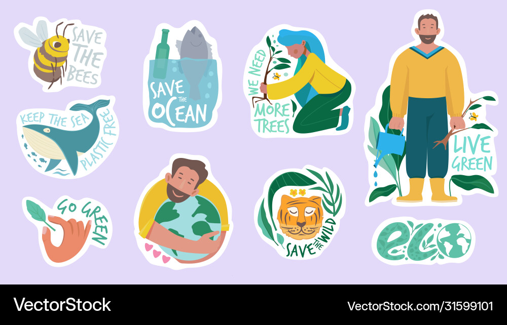 Ecology sticker green planet save earth Royalty Free Vector