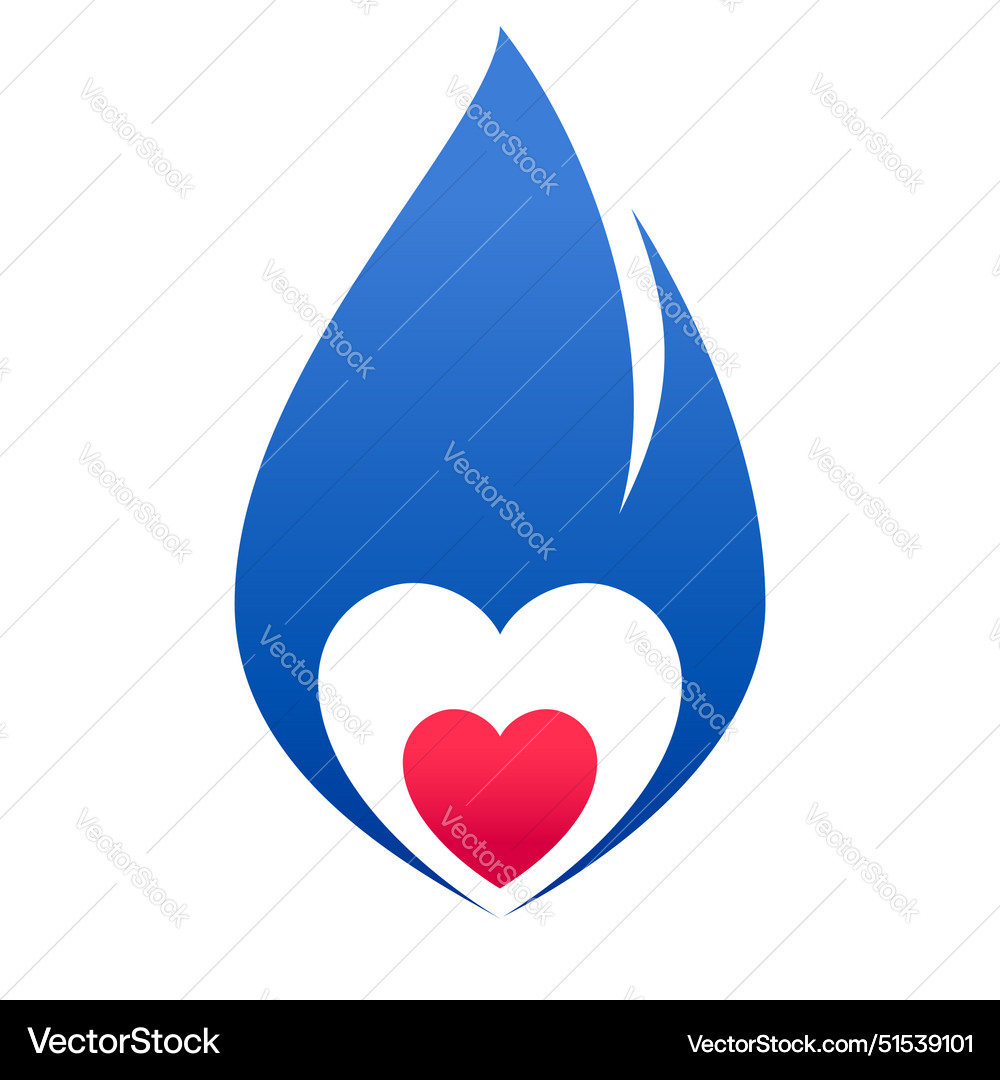 Fire blue flame hot red heart symbol Royalty Free Vector