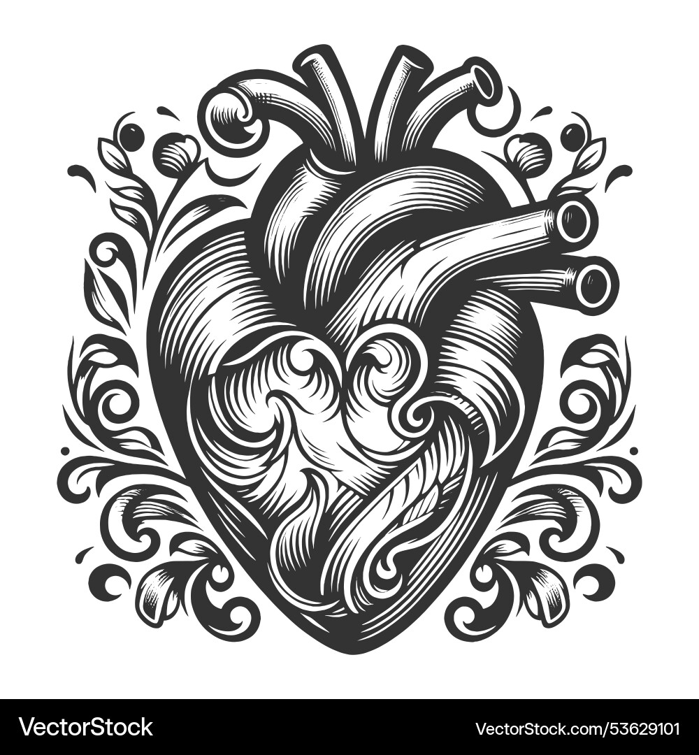 Ornate heart engraving sketch Royalty Free Vector Image