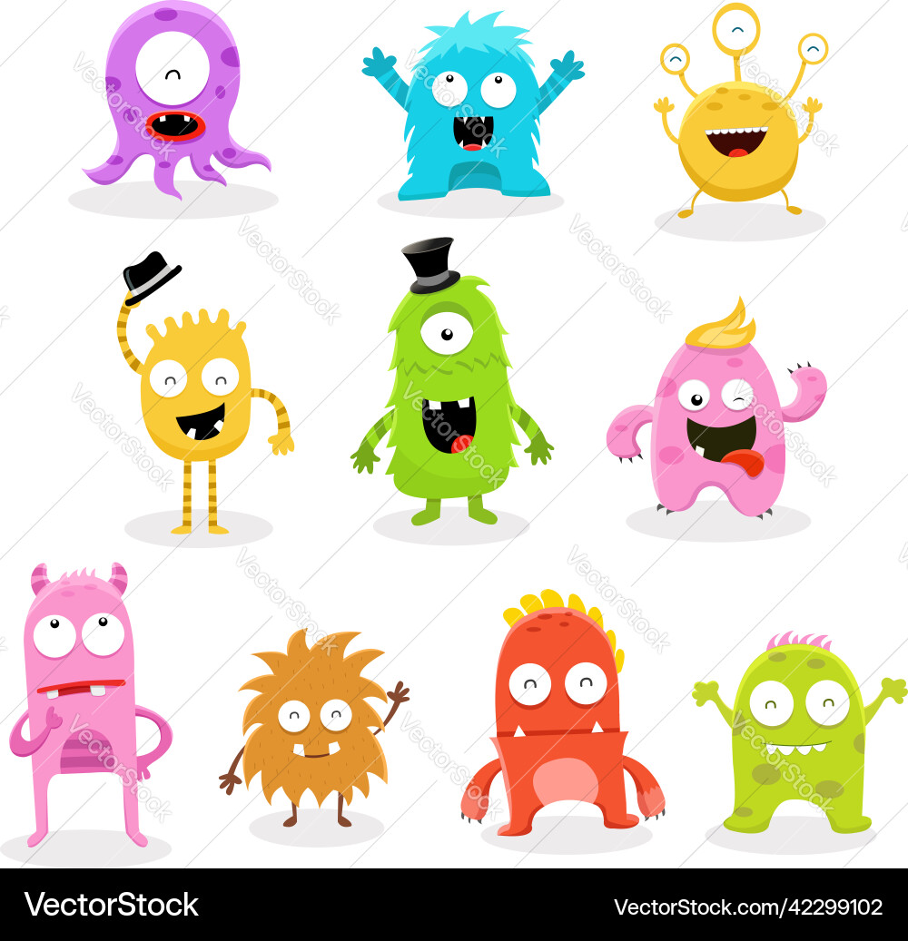 Collection of cute monster characters Royalty Free Vector