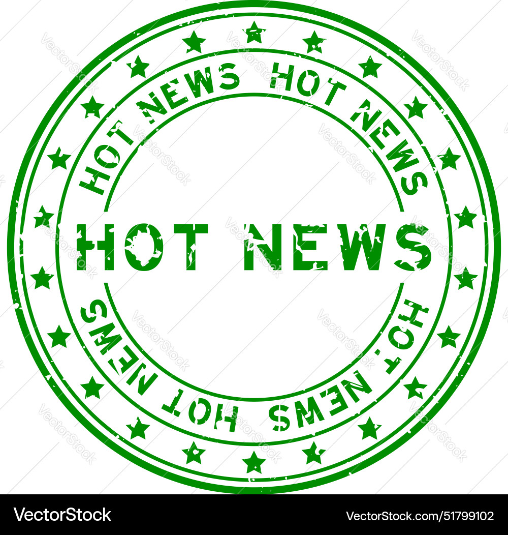 Grunge green hot news word round rubber seal Vector Image