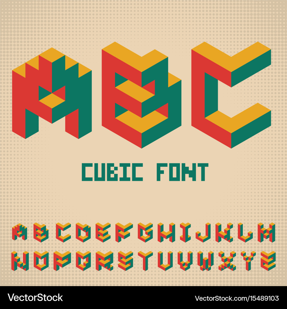 Colorful Cubic Alphabet Font Royalty Free Vector Image