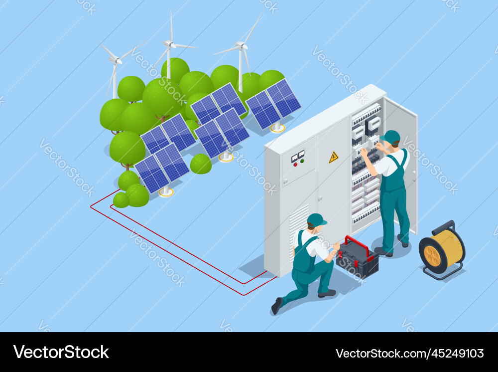 Isometric electricity energy maintenance Vector Image