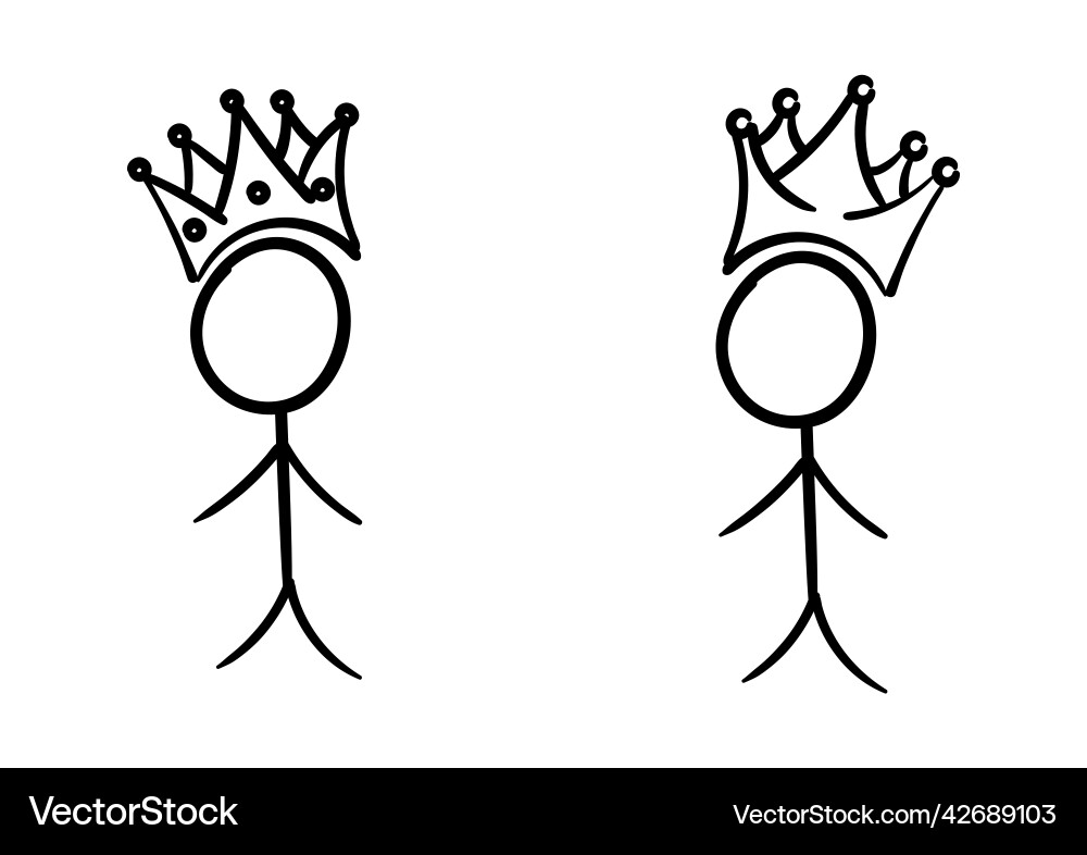 King and queen stick man with crown Royalty Free Vector