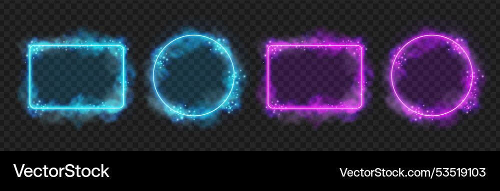 Neon smoke frames circle and rectangle Royalty Free Vector