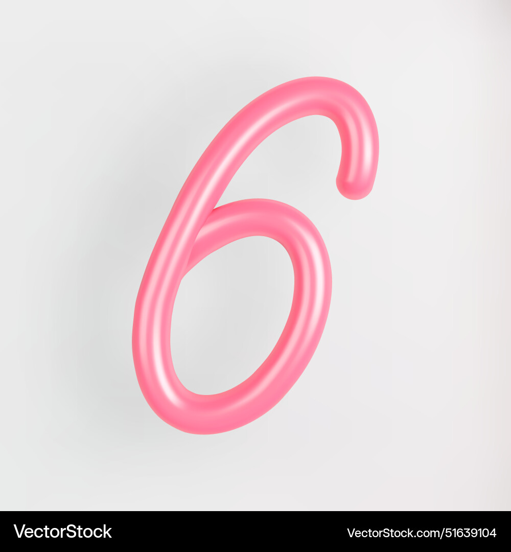 3d pink script number 6 on light background cute Vector Image