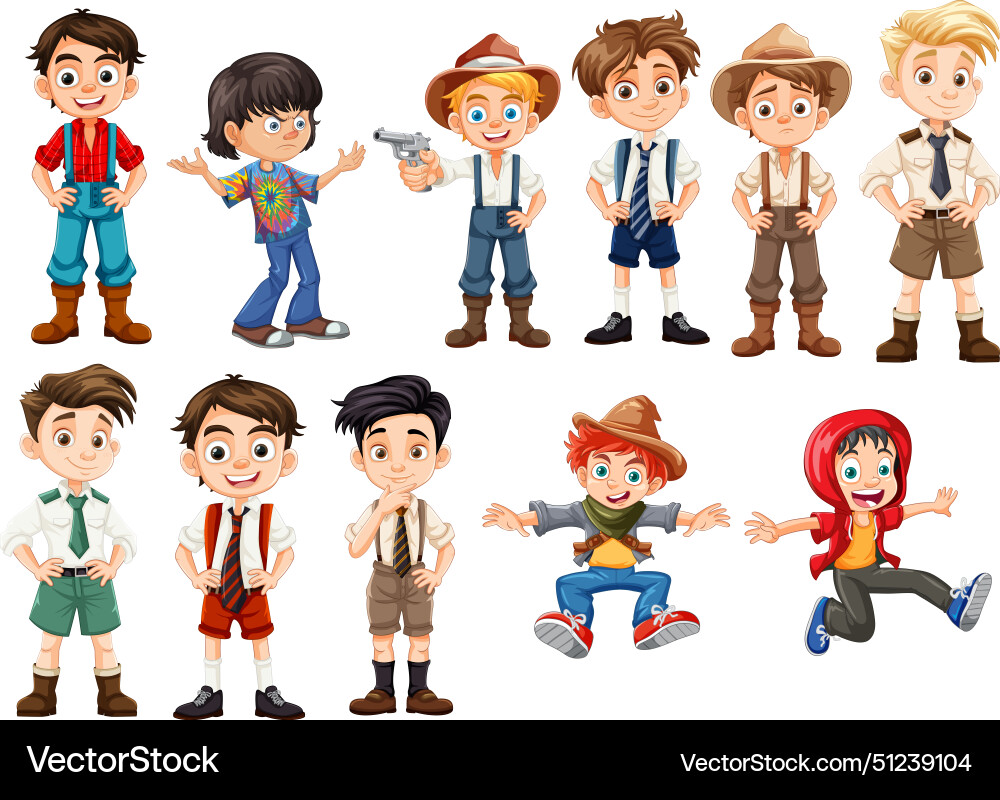 Boys in different styles and poses Royalty Free Vector Image