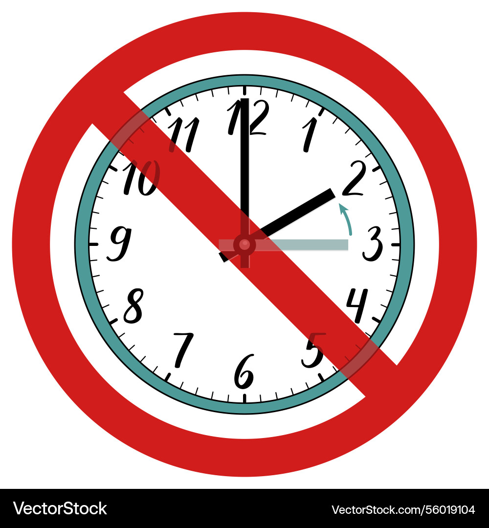 Clock showing time adjustment crossed out no dst Vector Image
