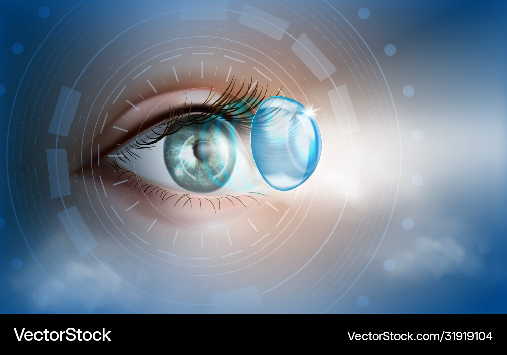 Human eye contact lenses ophthalmology Royalty Free Vector